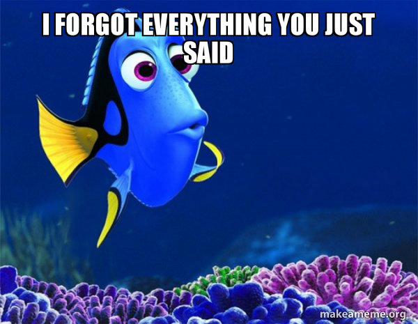 i forgot everything you just said - Dory from Nemo (5 second memory ...