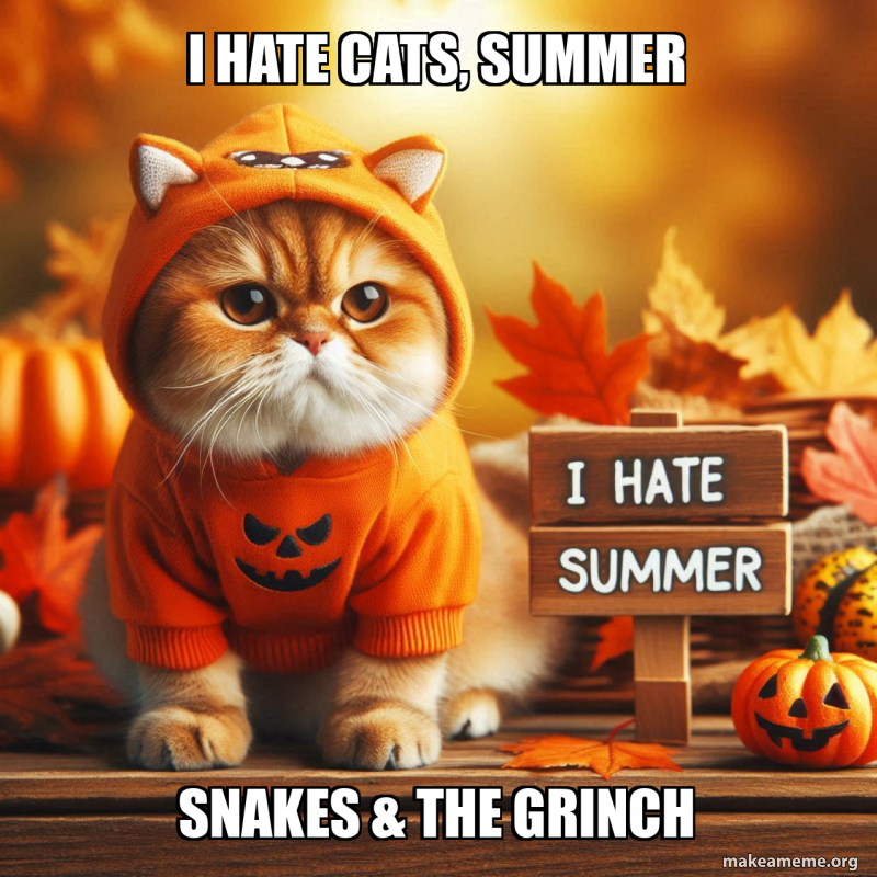 I hate cats, summer snakes & the grinch Meme Generator