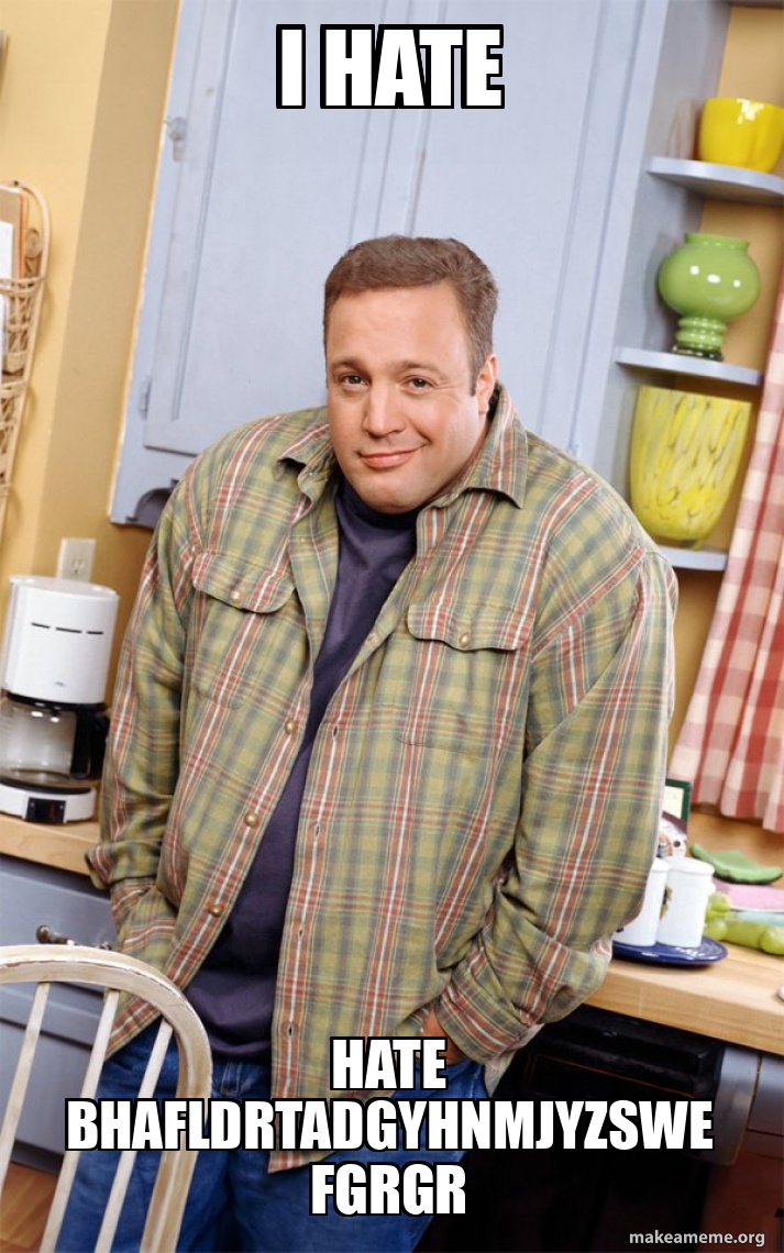 I hate hate bhafldrtadgyhnmjyzswe fgrgr - Kevin James Meme Generator