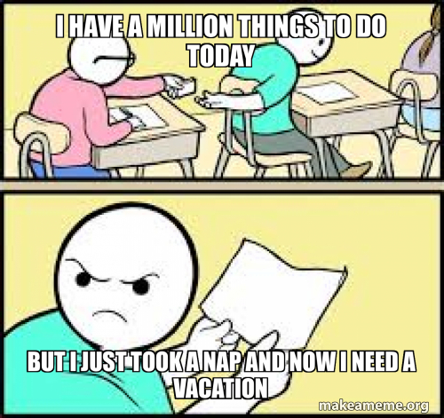 I have a million things to do today But I just took a nap and now I need a vacation Meme Generator