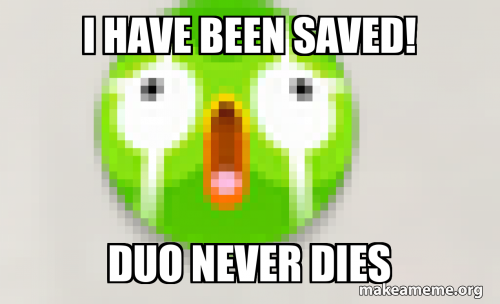 I Have been saved! duo never dies - Crazy Duolingo Meme Generator
