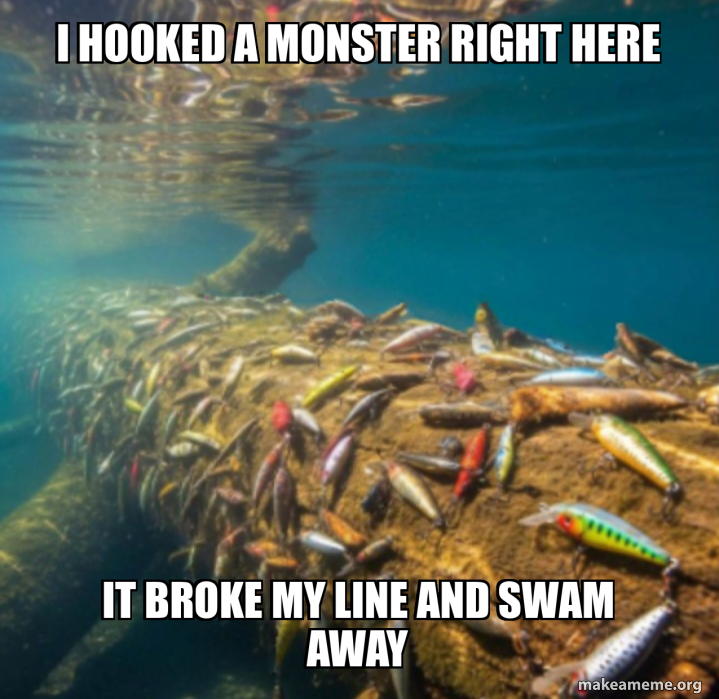 I hooked a monster right here It broke my line and swam away Meme Generator