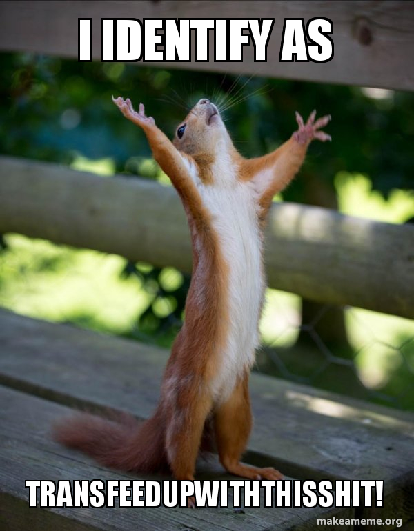 I identify as Transfeedupwiththisshit! - Happy Squirrel Meme Generator
