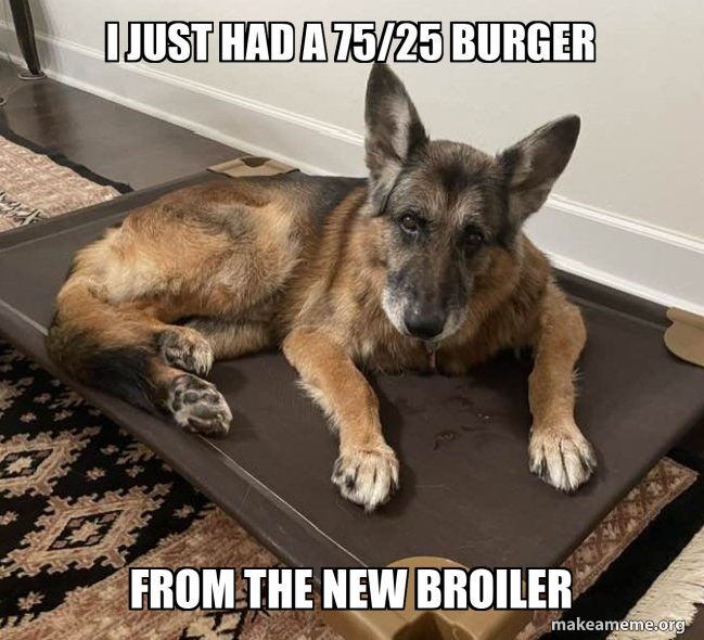 I JUST HAD A 75/25 BURGER FROM THE NEW BROILER Meme Generator