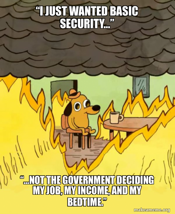“I just wanted basic security…” “…not the government deciding my job ...