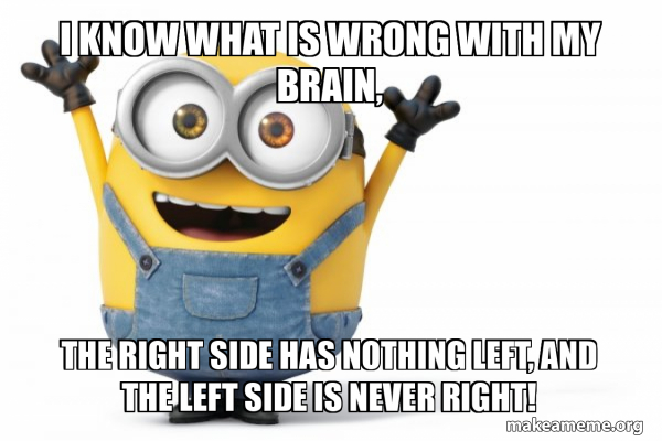 I know what is wrong with my brain, The right side has nothing left ...