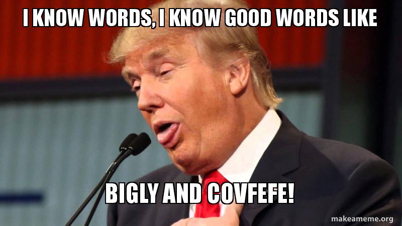 I know words, I know good words like BIGLY and COVFEFE! Meme Generator