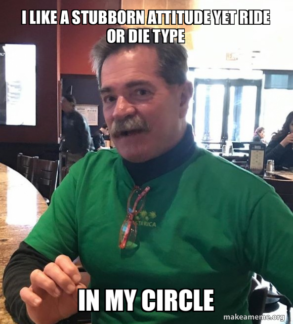 I Like a Stubborn attitude yet ride or die type in my circle Meme Generator