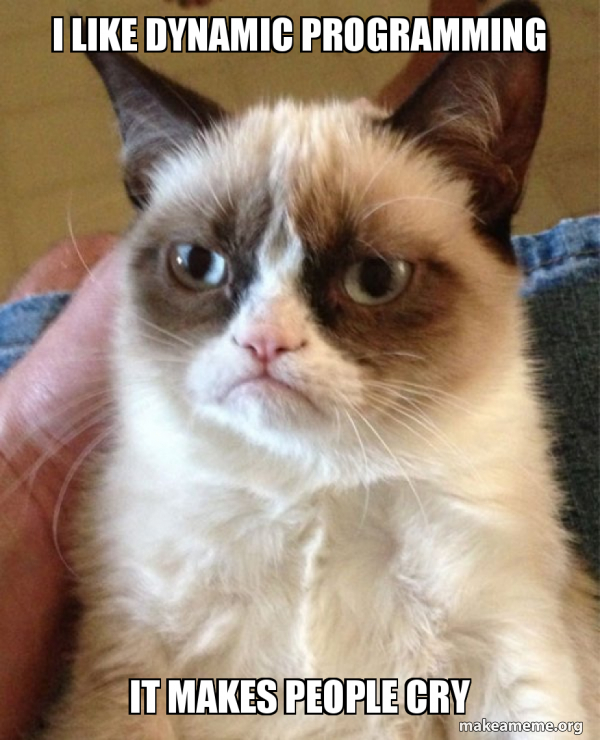 I like dynamic programming It makes people cry - Grumpy Cat Meme Generator
