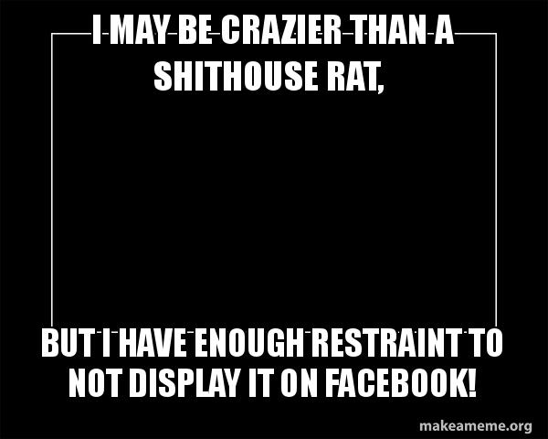 I may be crazier than a shithouse rat, but I have enough restraint to ...
