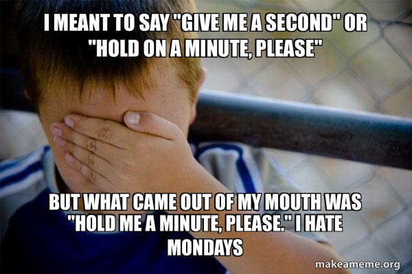 I meant to say "give me a second" or "hold on a minute, please" but ...