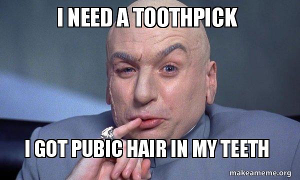 i need a toothpick i got pubic hair in my teeth - You Complete Me Meme ...