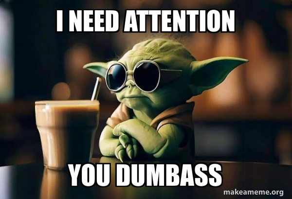 I NEED ATTENTION you dumbass - Cool Yoda (Sunglasses) Meme Generator