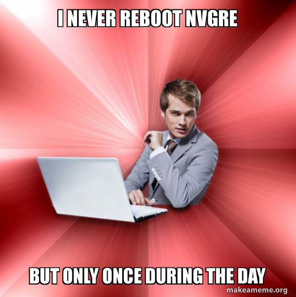 I never reboot NVGRE But only once during the day - Overly Suave IT Guy ...