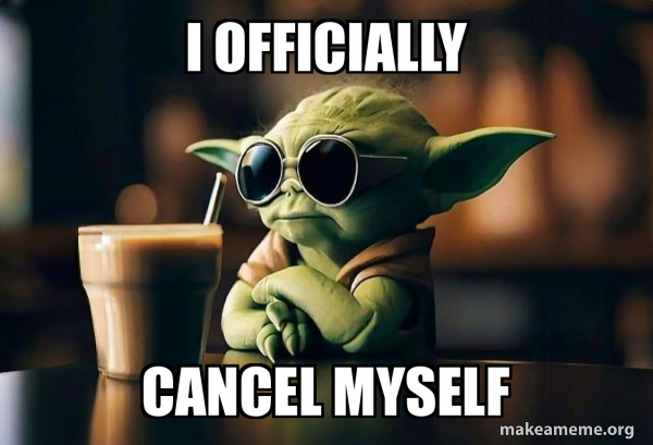 I officially cancel myself - Cool Yoda (Sunglasses) Meme Generator