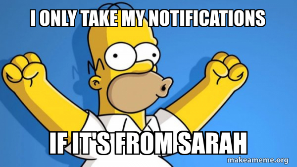 I only take my notifications If it's from sarah - Happy Homer Meme Generator