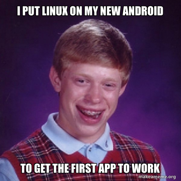 I put Linux on my new android To get the first app to work - Bad Luck Brian Meme Generator