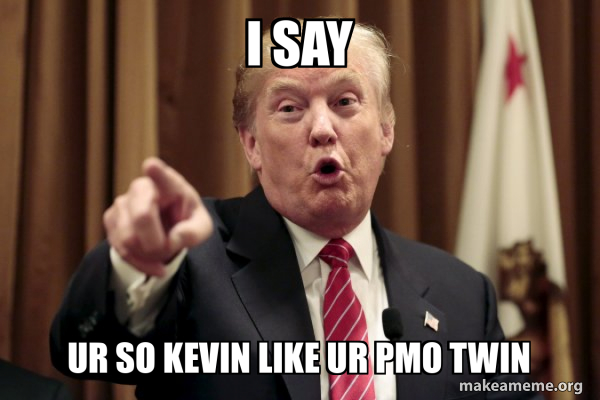 I say Ur so kevin like ur pmo twin - Donald Trump Says Meme Generator