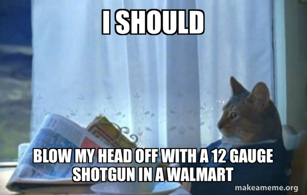 i should blow my head off with a 12 gauge shotgun in a walmart ...