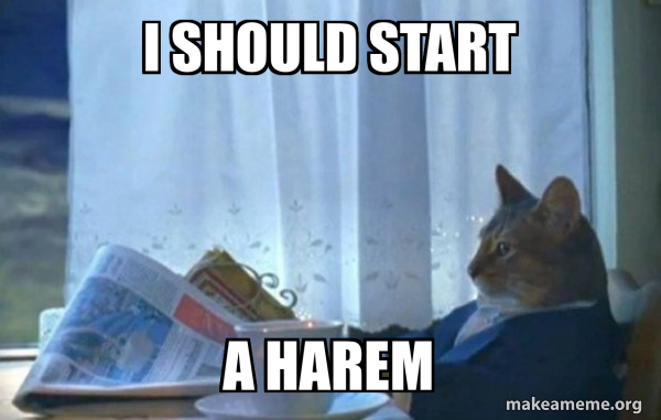 I should start A harem - Sophisticated Cat Meme Generator