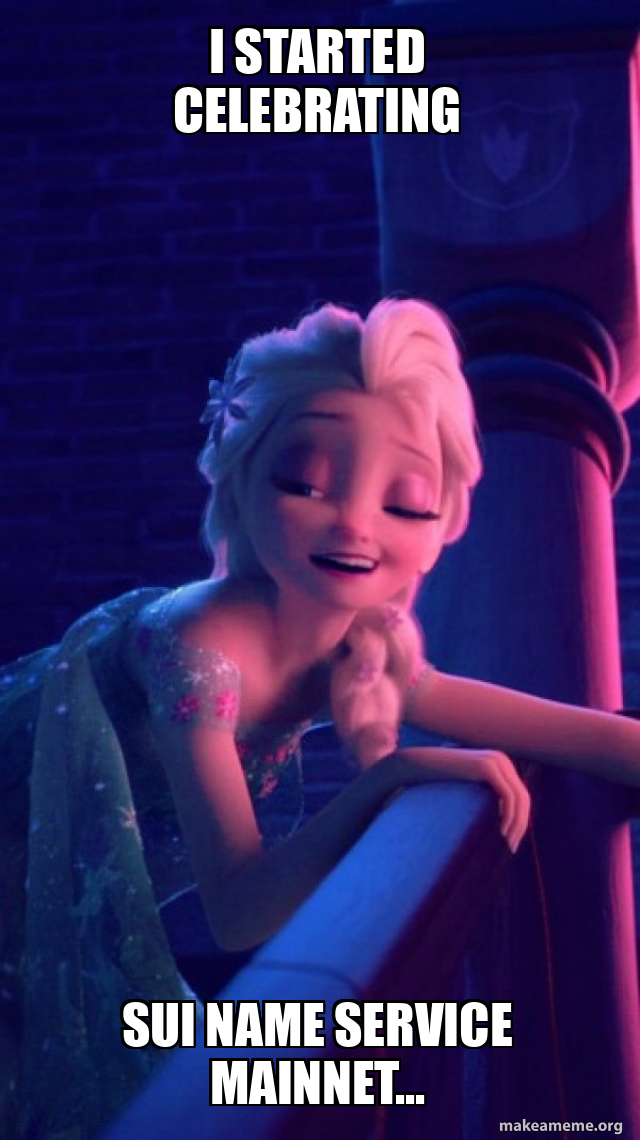 I started Celebrating Sui Name Service MainNet... - Drunk Elsa Meme ...