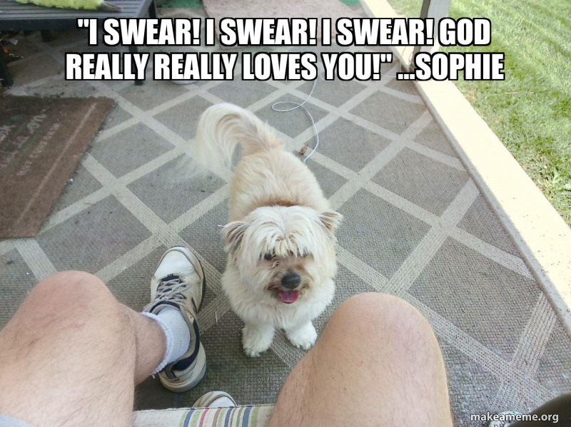 "I swear! I swear! I swear! God really really loves you!" ...Sophie ...