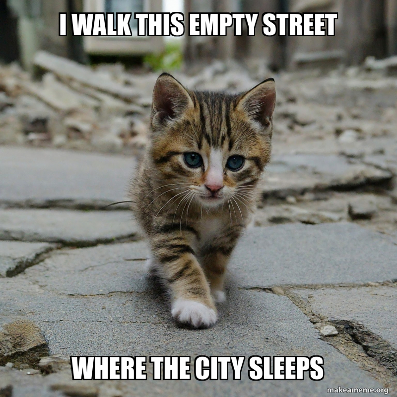 I walk this empty street Where the city sleeps - Broke Dreams Meme ...