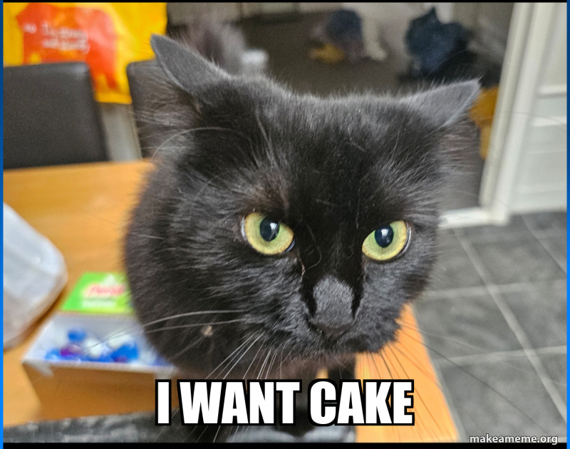 I WANT CAKE Meme Generator