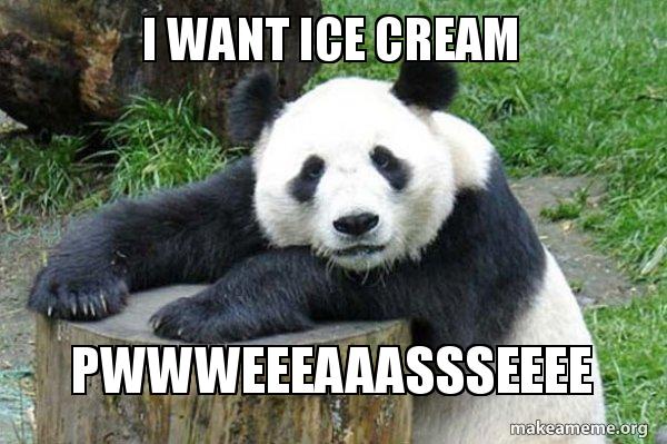 I WANT ICE CREAM PWWWEEEAAASSSEEEE - Confession Panda Meme Generator