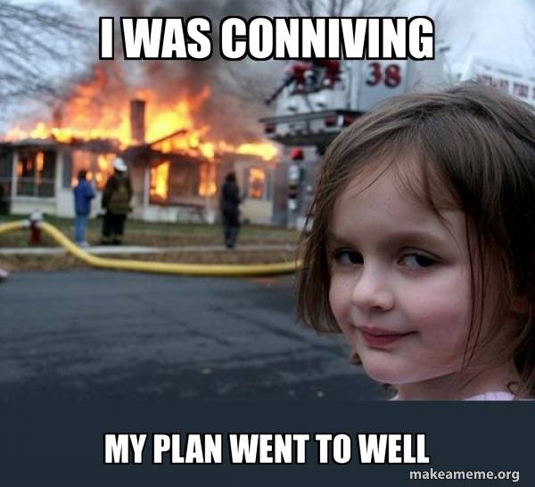 I was conniving My plan went to well - Disaster Girl Meme Generator