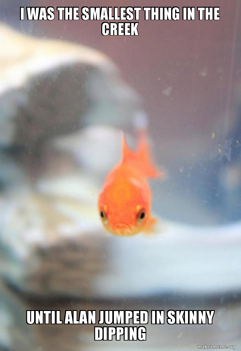 I was the smallest thing in the creek Until Alan jumped in skinny ...