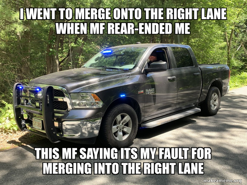 I went to merge onto the right lane when mf REAR-ENDED me This mf ...