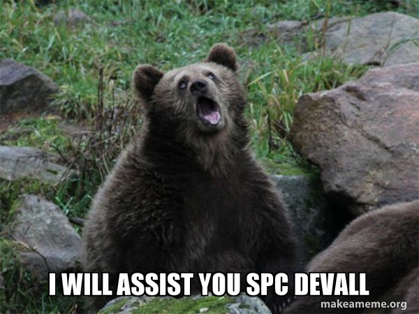 I Will Assist You SPC Devall - Sarcastic Bear | Make a Meme