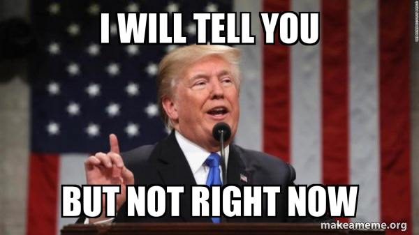 i will tell you but not right now - Donald Trump Meme Generator