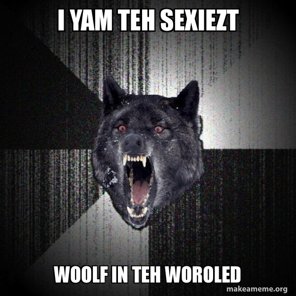 I yam teh sexiezt woolf in teh woroled - Insanity Wolf Meme Generator
