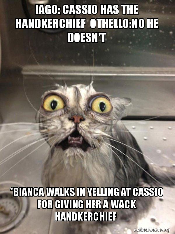 Iago: Cassio has the handkerchief Othello:No he doesn't *Bianca walks ...