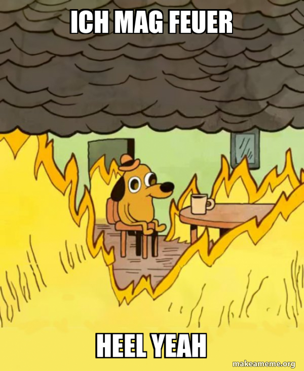 ich mag feuer heel yeah - This Is Fine Meme Generator