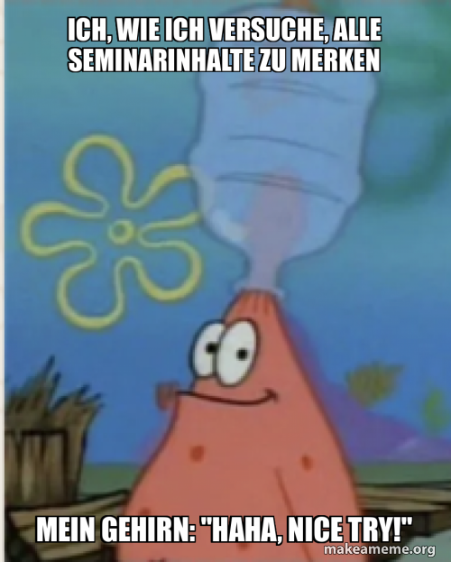 Ich, wie ich versuche, alle Seminarinhalte zu merken Mein Gehirn: "Haha, nice try!" Meme Generator
