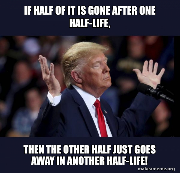 if half of it is gone after one half-life, then the other half just ...