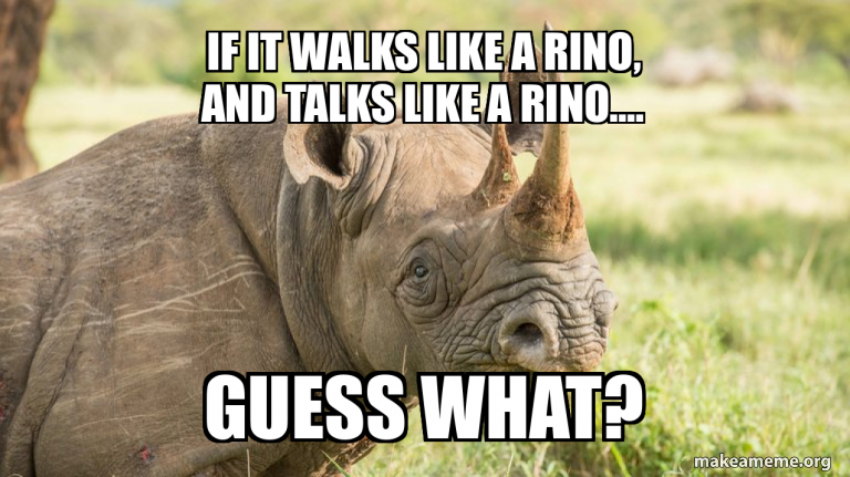 If it walks like a RINO, AND TALKS LIKE A RINO.... GUESS WHAT? Meme ...