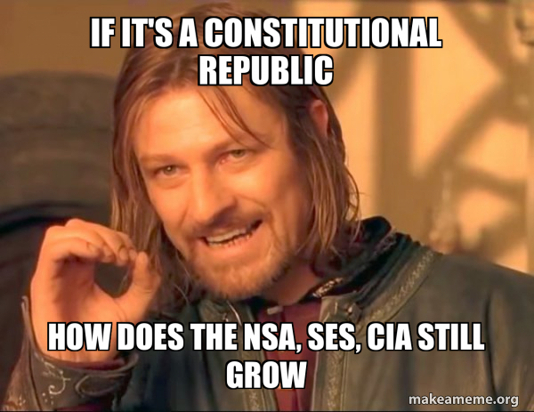 if it's a constitutional republic how does the NSA, SES, CIA STILL GROW ...