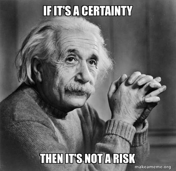 If it's a certainty then it's not a risk - Serious Albert Einstein Meme ...