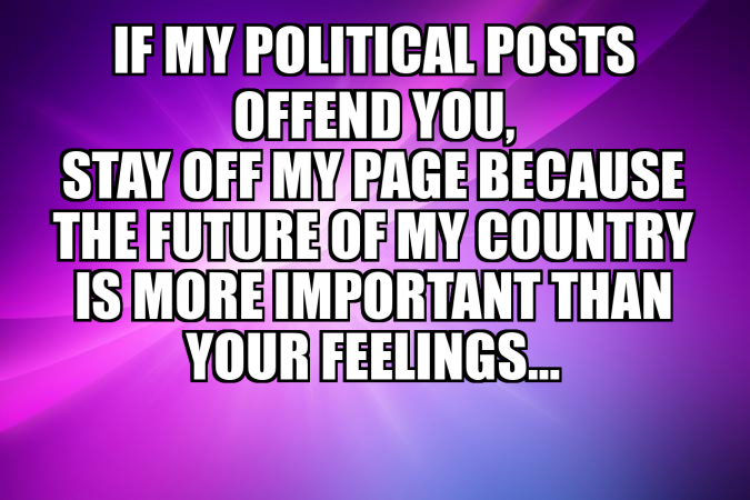If my political posts offend you, stay off my page because the future ...