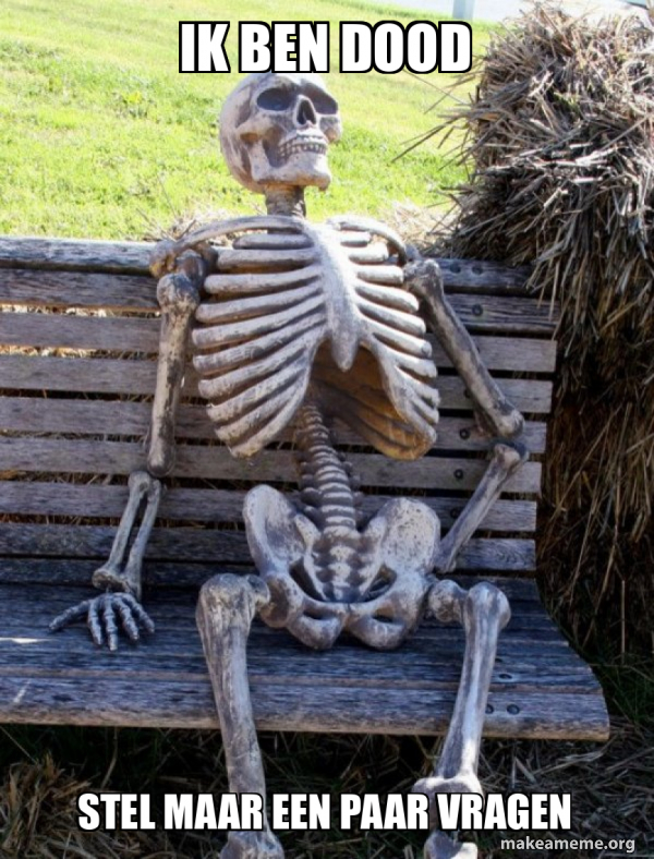 Ik ben dood stel maar een paar vragen - Waiting Skeleton Meme Generator