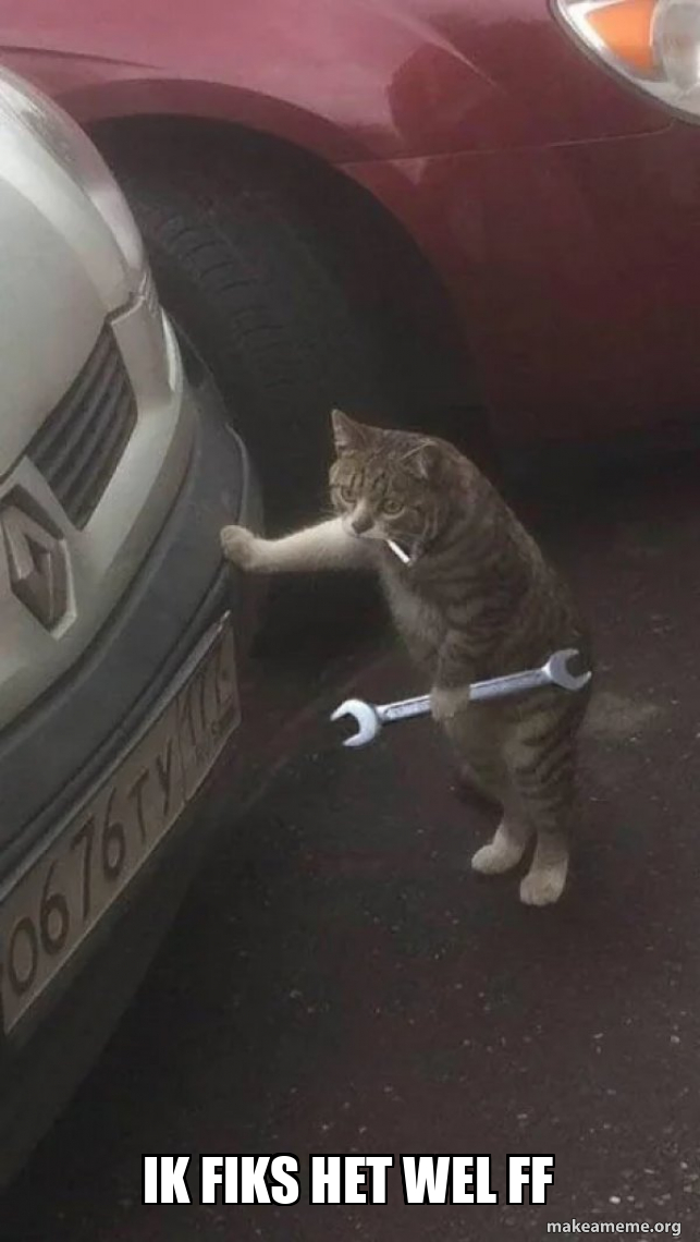 ik fiks het wel ff - Mechanic Cat Meme Generator