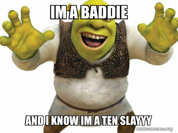 im a baddie and i know im a ten slayyy - Shrek Meme Generator