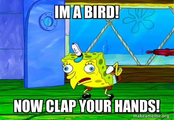 Im a bird! Now clap your hands! - Mocking SpongeBob Meme Generator