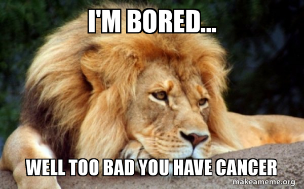 I'm bored... well too bad you have cancer - Confession Lion Meme Generator