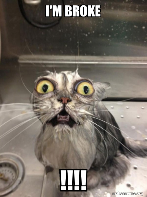 I'm broke !!!! - Cat bath Meme Generator
