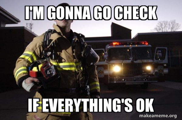 I'm gonna go check if everything's ok - Good Guy Fire Fighter Meme ...